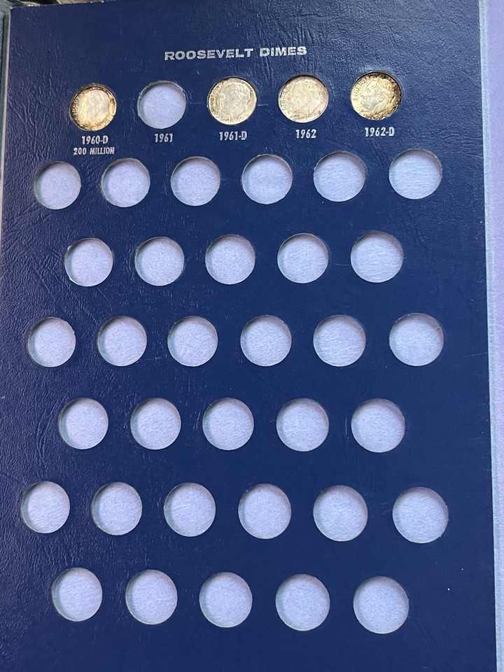 Harris Silver Dime Book Mercury Dimes and Rosevelt Dimes 94 Coins Total ...