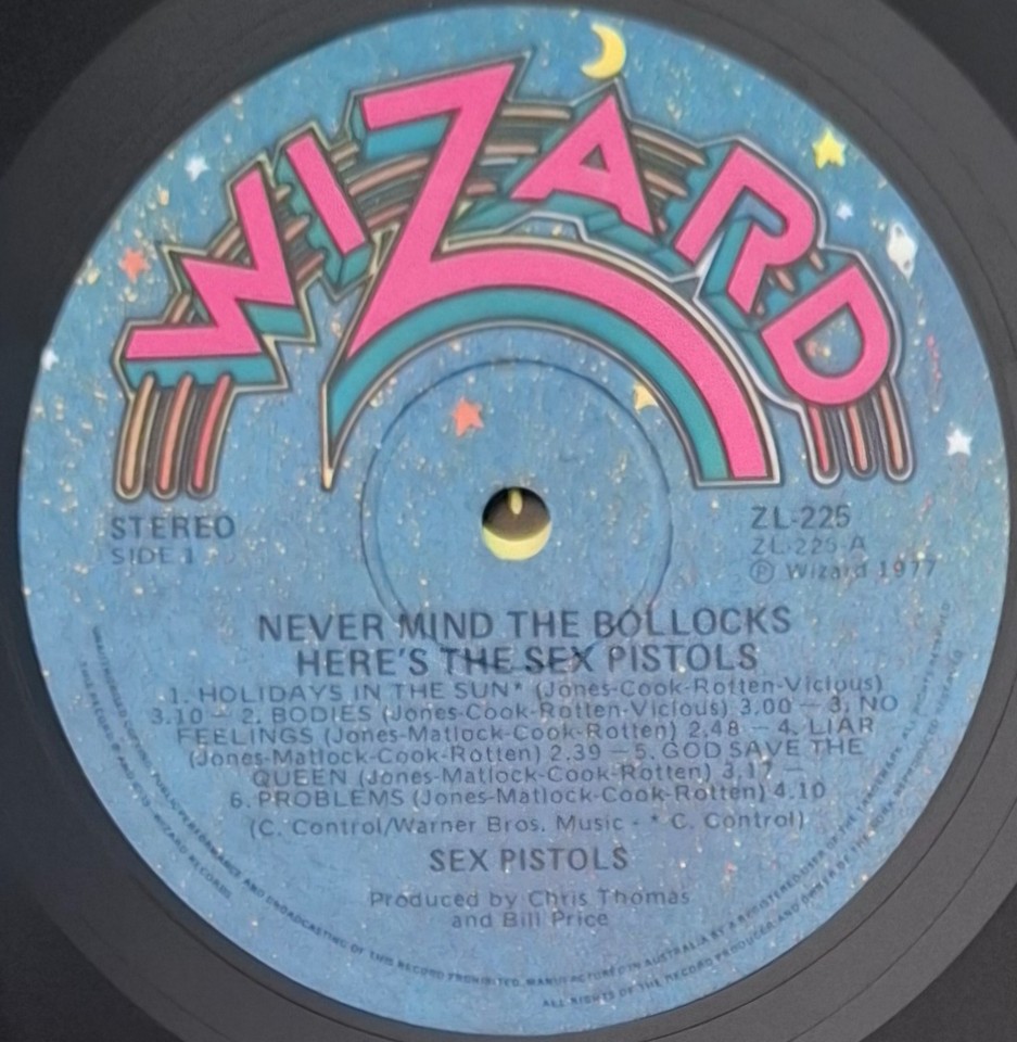 SEX PISTOLS NEVER MIND THE BOLLOCKS RARE 1977 AUSTRALIAN WIZARD LABEL ...