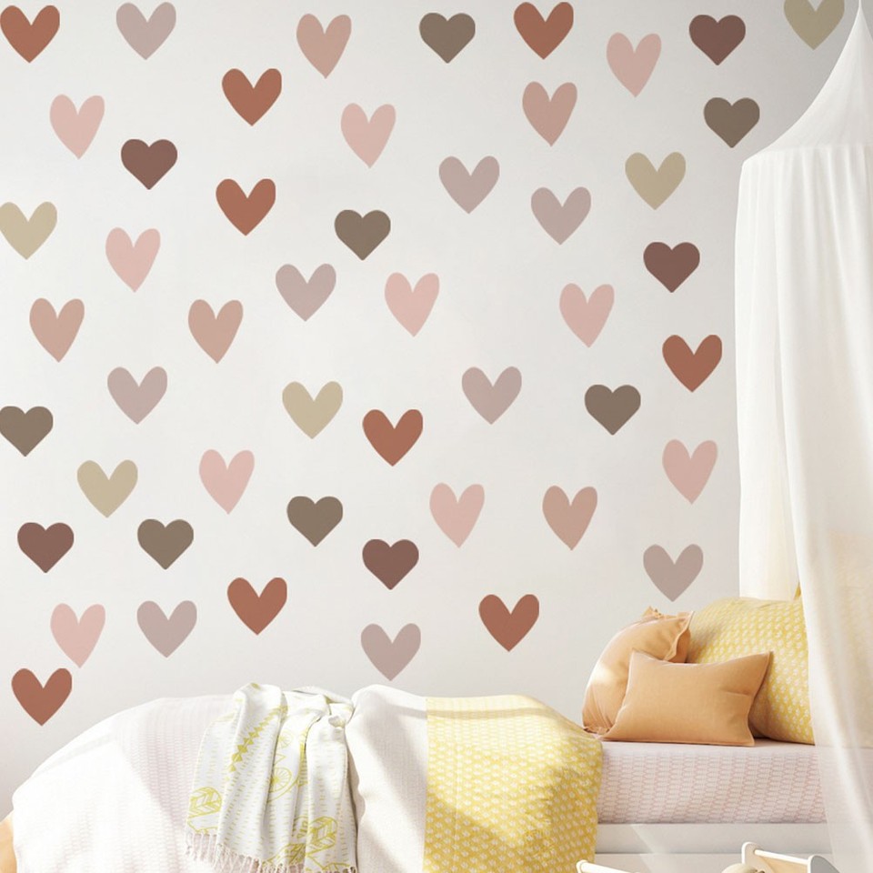 6 Sheets Heart Shaped Wall Decals Bedroom Decorative Decal Peel and ...