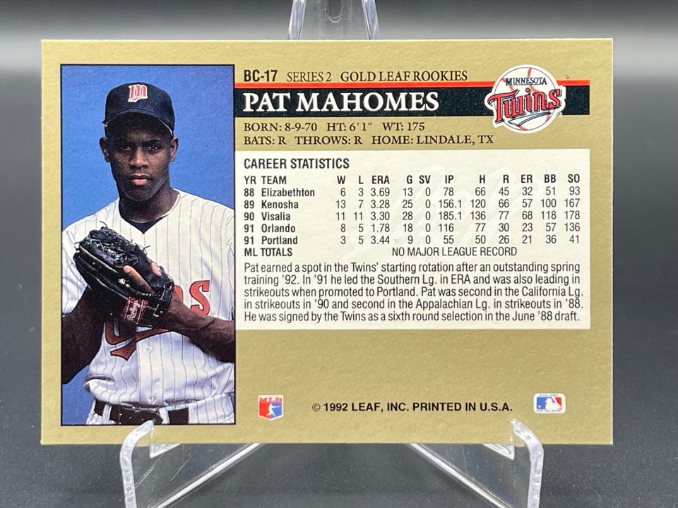 1992 Leaf Baseball! Pat Mahomes! (Patrick Mahomes Father) Gold Rookies ...