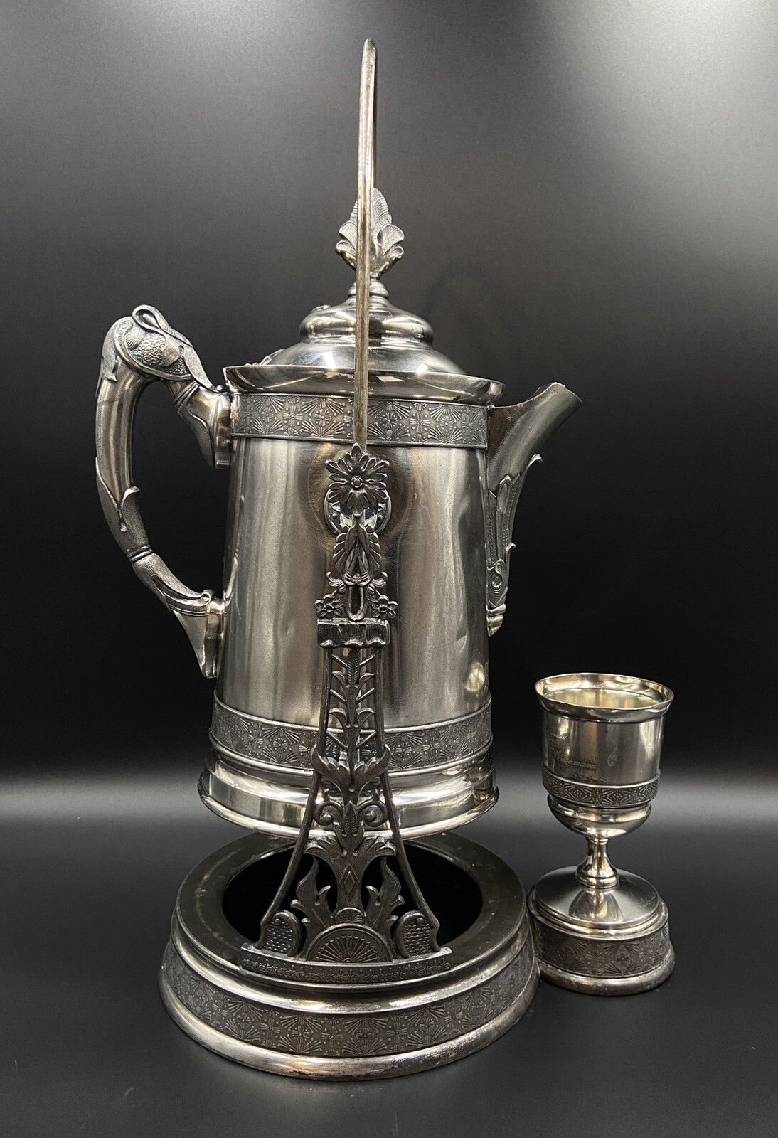 1881-1893 HARTFORD Silverplate Victorian TILTING PITCHER Stand Goblet ...