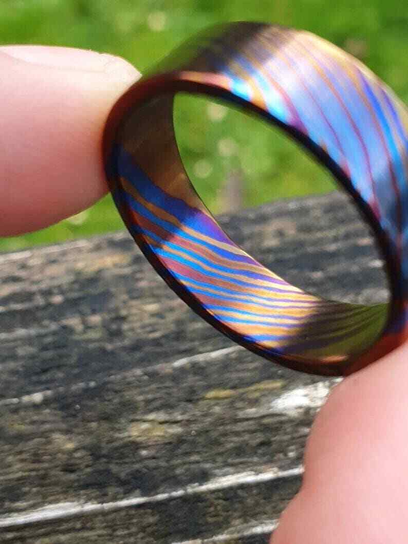 Handmade Titanium Mokuti Timascus Ring, Men's Women's Wedding band Ring ...