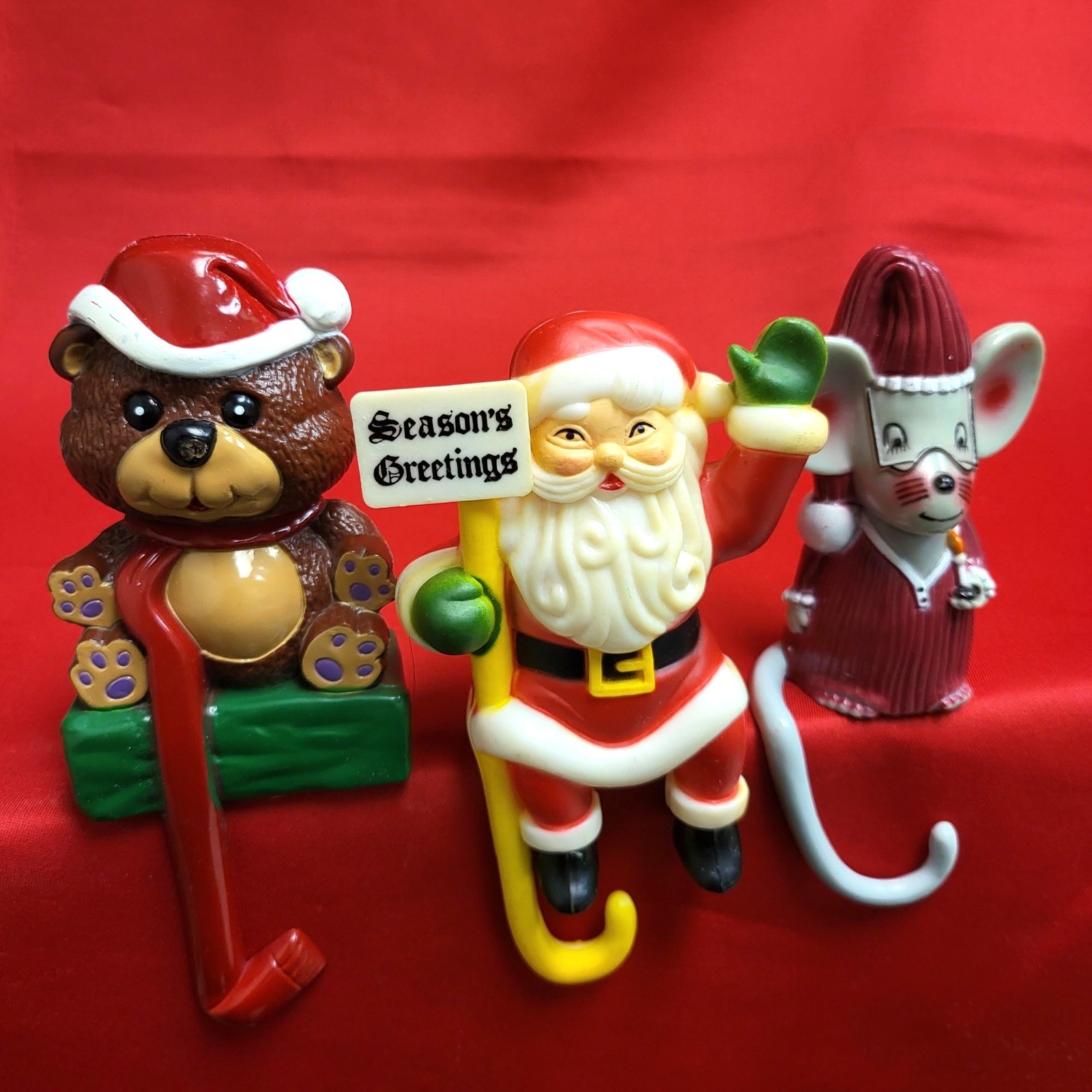 Vintage Santa Claus Teddy Bear Mouse Stocking Holder Shelf Sitter Set ...