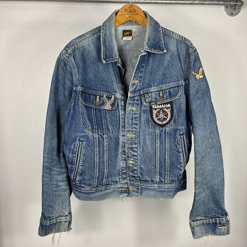 Vintage 70s Lee Rider Denim Jacket Union USA Made Harley Yamaha Patches ...