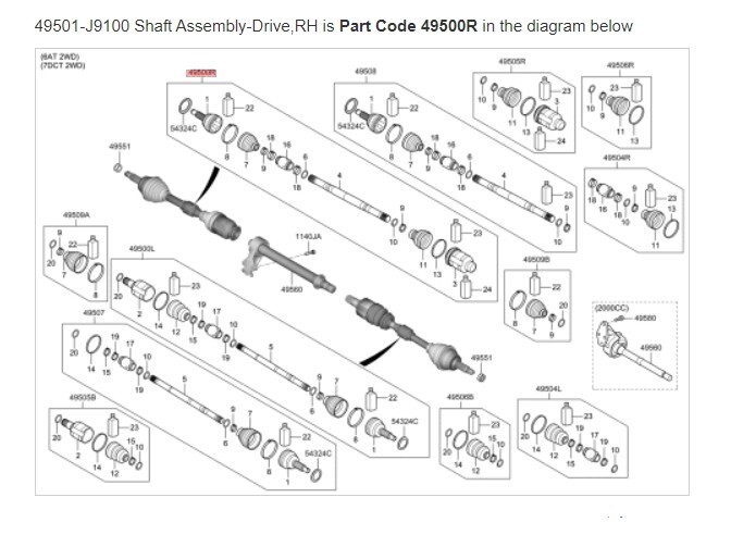 OEM 49501-J9100 SHAFT ASSY-DRIVE RH Passenger for Hyundai Kona 2018~20 ...