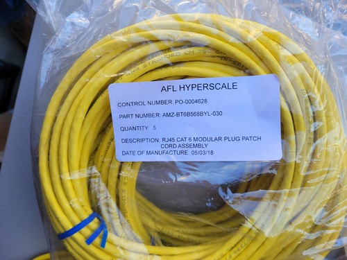 New AFL HYPERSCALE AMZ-BT6B568BYL-030 RJ45 Cat 6 30' Foot Patch Cable | eBay