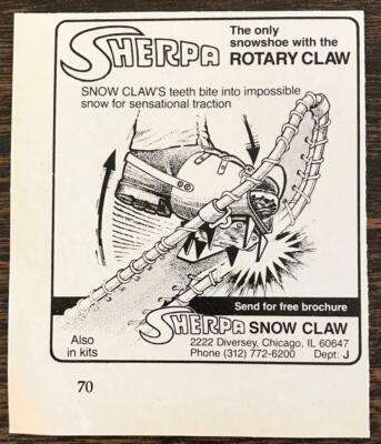 1980 Sherpa Snow Claw Chicago Print Ad The Only Snowshoe w the Rotary ...