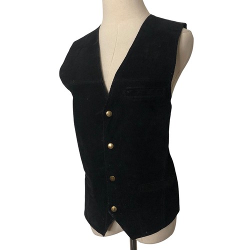 Vintage Black Suede Leather Vest Size Large Snap Front Western Rodeo ...
