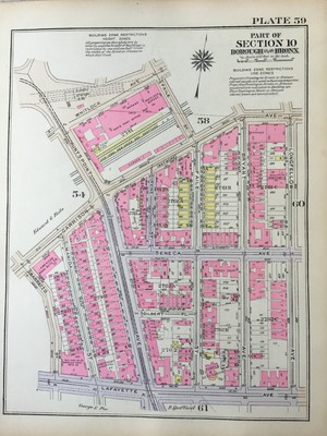 ORIGINAL 1928, G.W. BROMLEY, HUNTS POINT STATION, BRONX, NY ATLAS PLAT ...