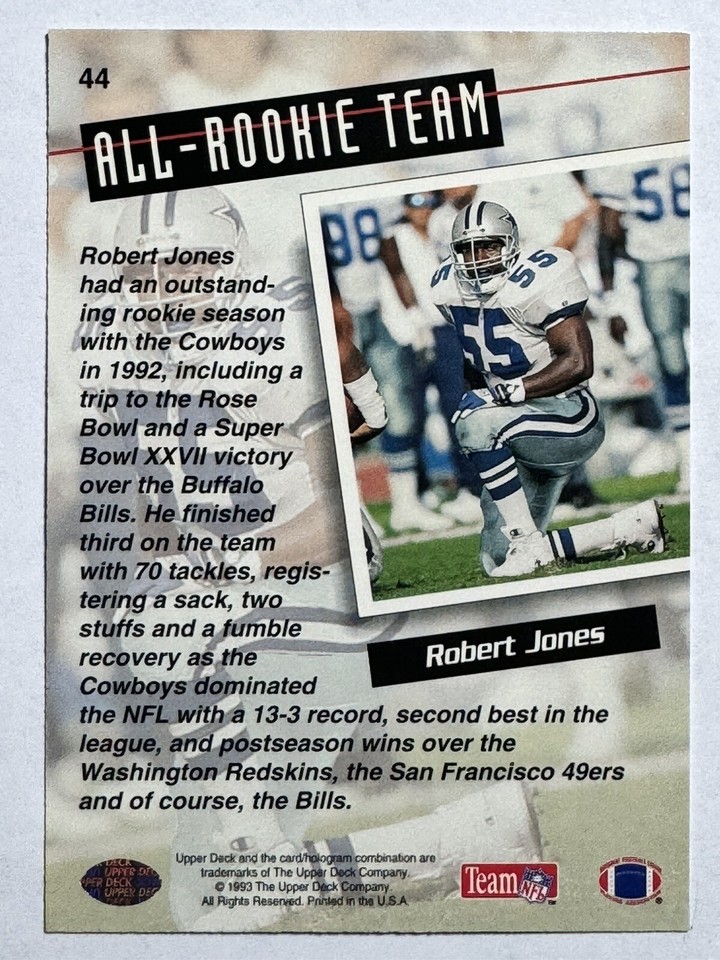 ROBERT JONES Dallas Cowboys 1993 Upper Deck ALL-ROOKIE TEAM Football ...