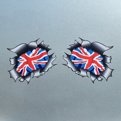 2x Small UK British Flag Ripped Carbon Fibre Vinyl Sticker Decal ...