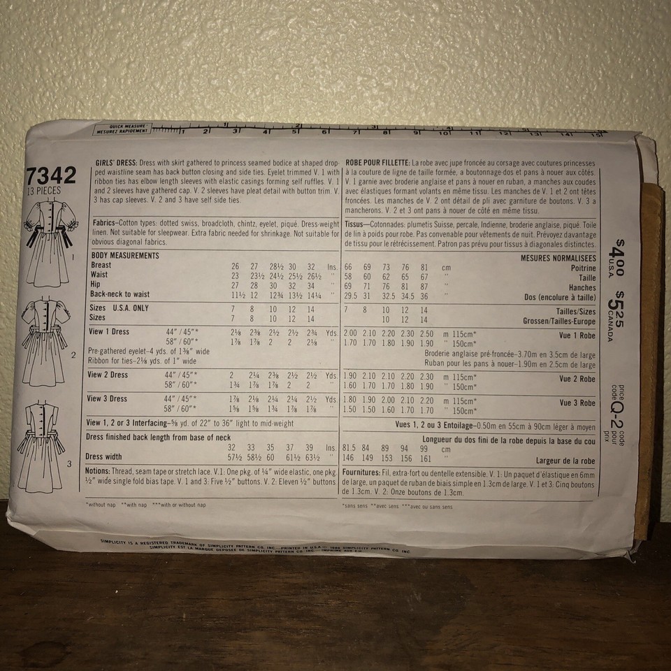 Simplicity 7342 Pattern Girls size 7 Dress | eBay