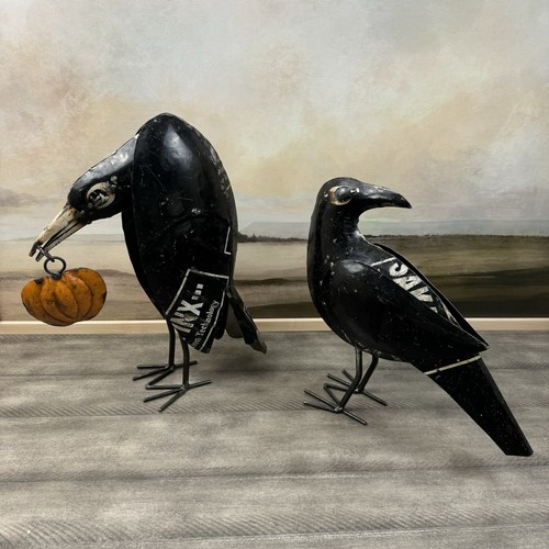 Pottery Barn Recycled Iron Crows with Pumpkin Set/2 Halloween ...