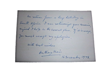 UNIQUE - REAR ADMIRAL SIR ANTHONY MIERS VC,KBE,CB,DSO* SIGNED CARD ...