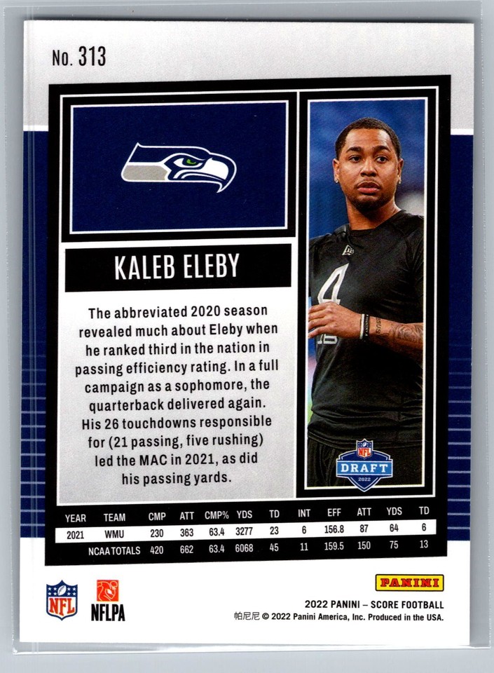 2022 Score Football #313 Kaleb Eleby RC Seattle Seahawks | eBay