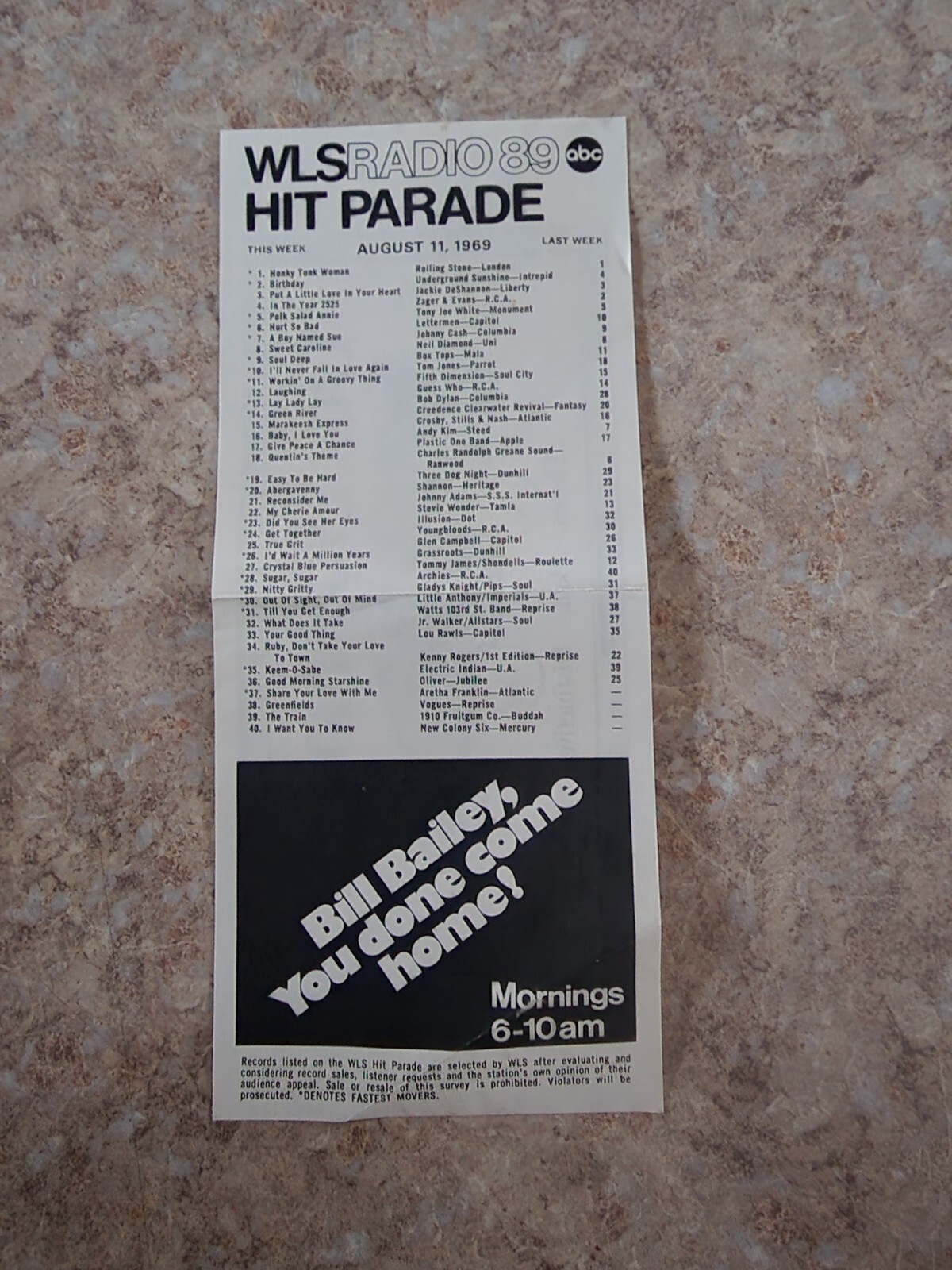 WLS RADIO 89 HIT PARADE AUGUST 11 1969 COCA COLA | eBay