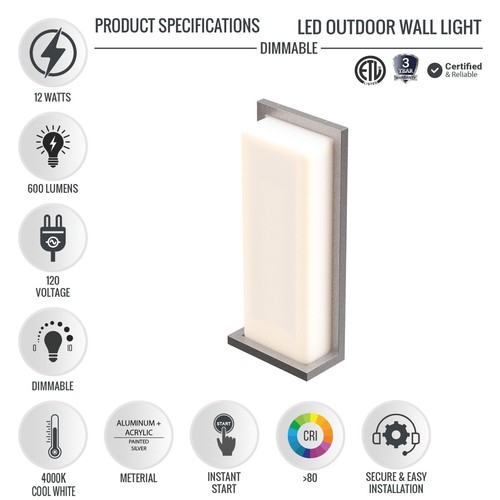 LED Outdoor Wall Light 12W Dimmable Wall Lamps for Bedroom Living Room ...