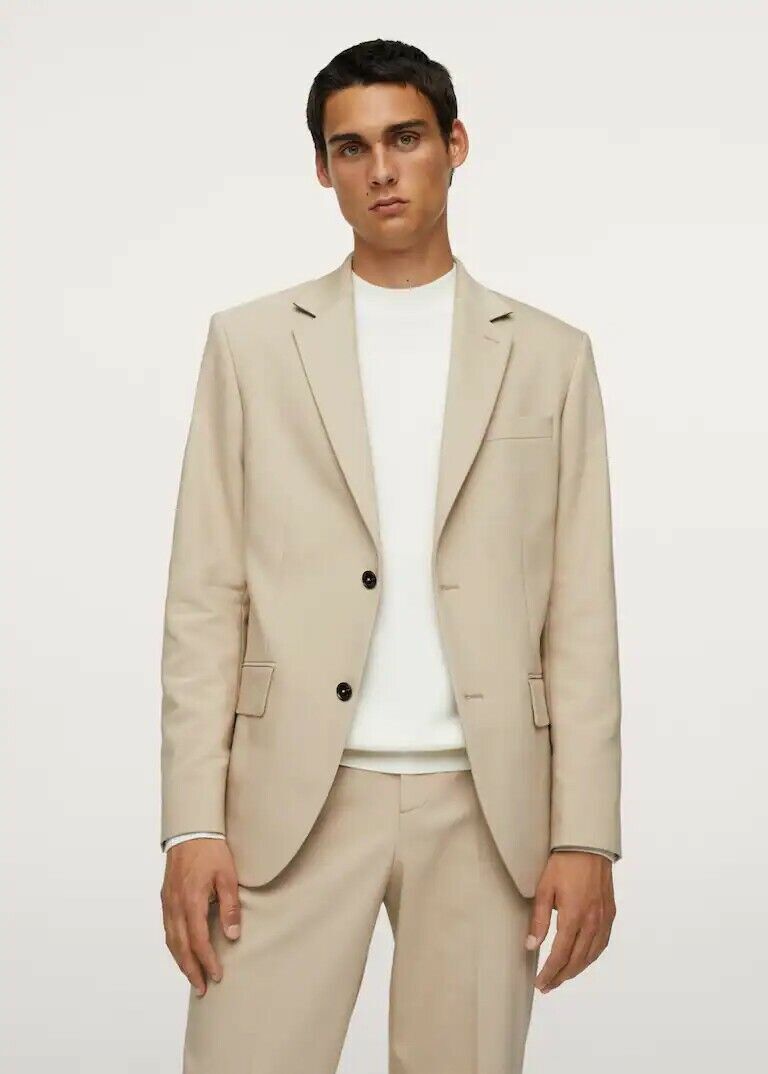 Mango Mens Jacket Size 36 Beige Cotton Slim Fit Blazer BNWT RRP £119.99 ...