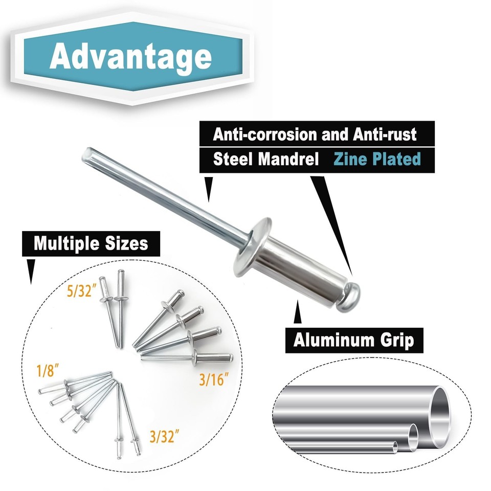 Kadrick 580Pcs Pop Rivets Assortment Kit,Commonly Used Aluminum Blind ...