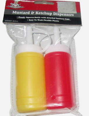 2 pc. Mustard, Ketchup Condiment Bottles with Attached Sanitary Cap ...