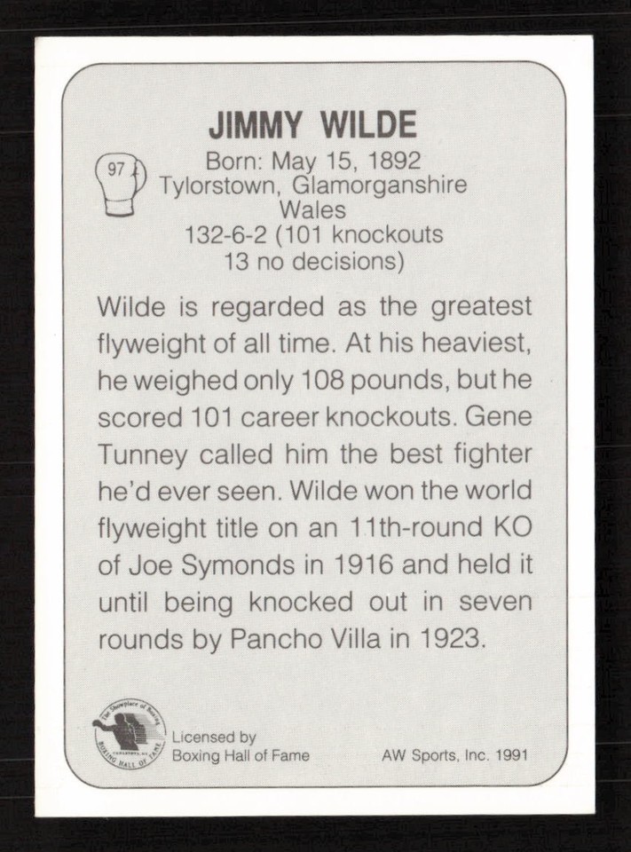 1991 AW Sports Boxing #97 Jimmy Wilde EX/NM | eBay
