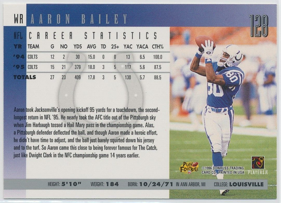 Aaron Bailey - Indianapolis Colts - 1996 Donruss Football - Base - #128 ...