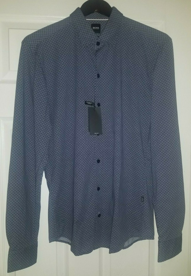 NEW HUGO BOSS Robbie Sharp Fit Performance Stretch Print Button-Down L ...