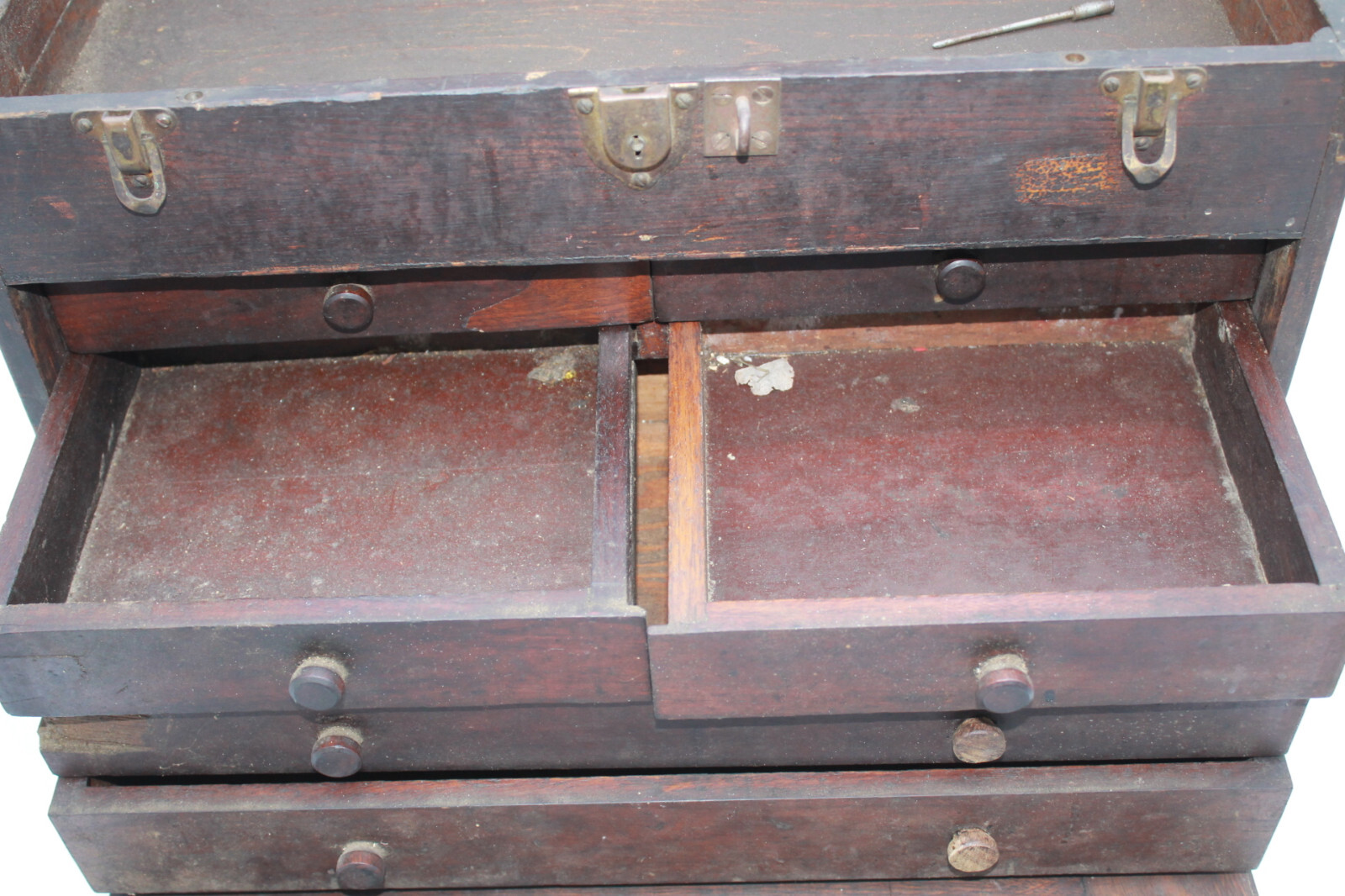 Vtg Antique 10x14x20" Machinist Wood Tool Chest Box CORBIN USA Lock ...