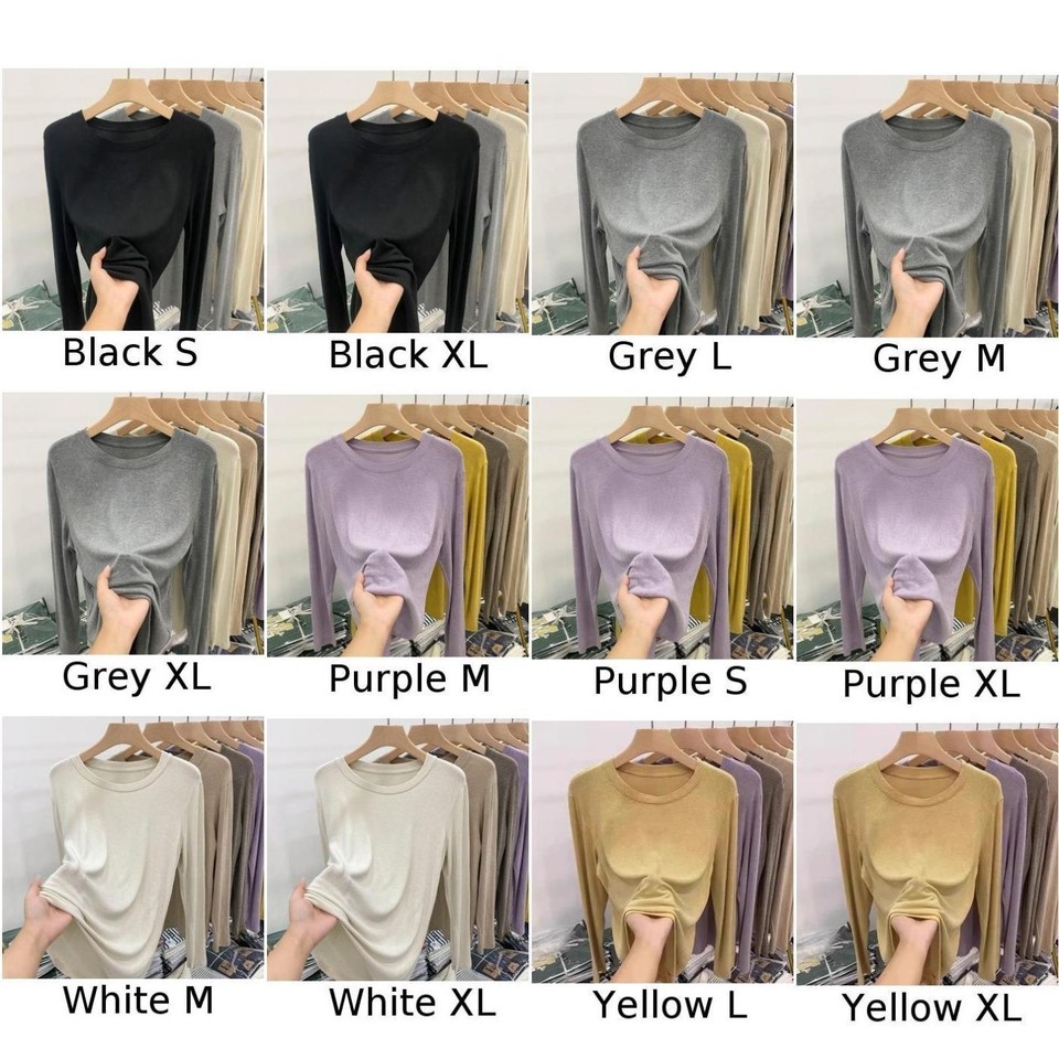 Basic Womens Loose Long Sleeve Tee for Daily Outfits in Various Shades ...