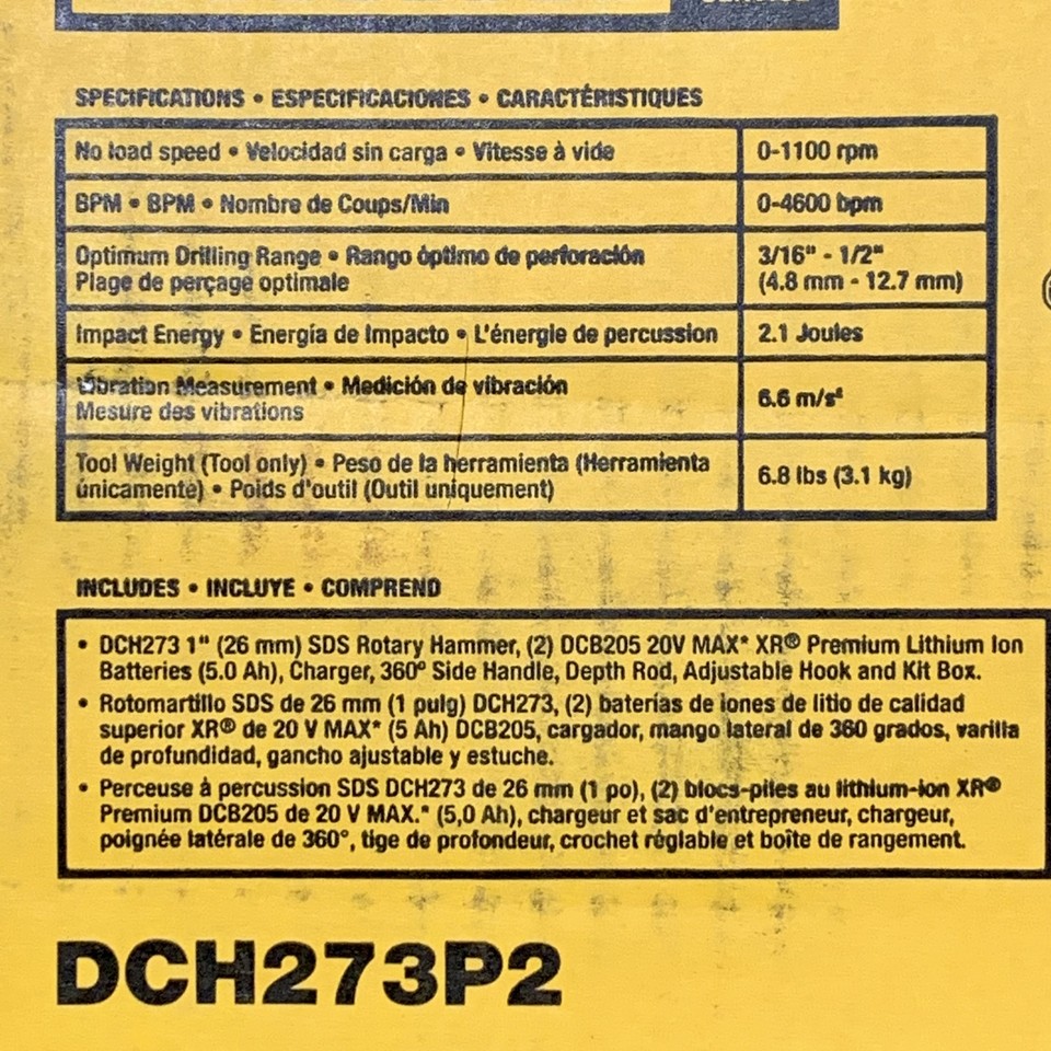 DEWALT DCH273P2 20V Max Brushless SDS Rotary Hammer with 5 Ah Batteries ...