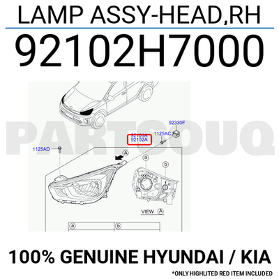 92102H7000 Genuine Hyundai / KIA LAMP ASSY-HEAD,RH | eBay
