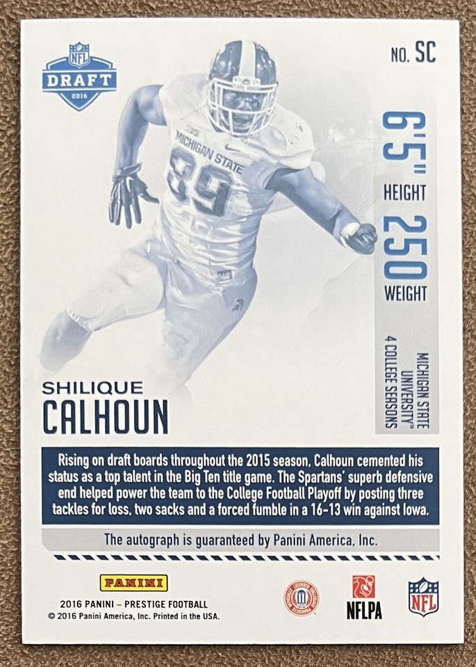2016 Panini Prestige Rookie Signatures Autograph Shilique Calhoun ...