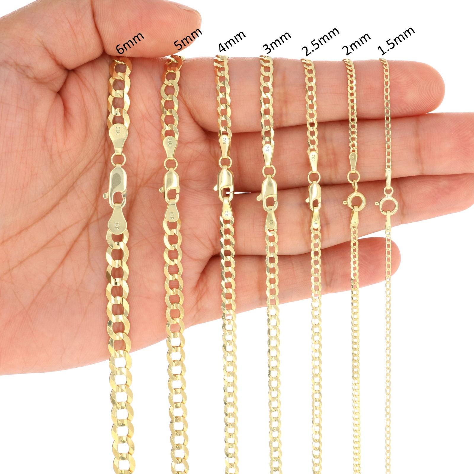10K Yellow Gold Solid 2mm-12.5mm Curb Cuban Chain Link Necklace ...