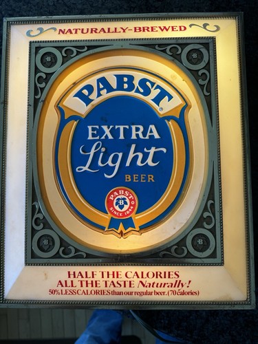 Vintage Lighted Sign Pabst Light PBR Advertising Plastic Blue Ribbon ...