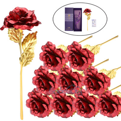 Valentine's Day Gift 24K Gold Roses Flower Long Stem 24K Rose Dipped ...