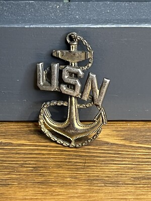 WWI STERLING US Navy CPO Chief Petty Officer Cap Hat Badge Pin USN ...