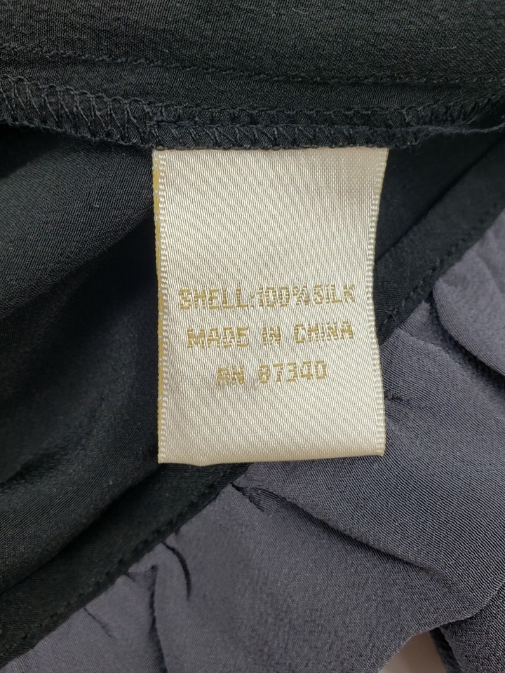 Gold Hawk Blouse Womens Small Black Silk Long Sleeve Grey Ruffles ...