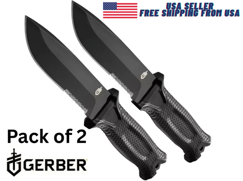 GERBER LMF II Infantry Knife with Sheath All Black Partially Serrated ...