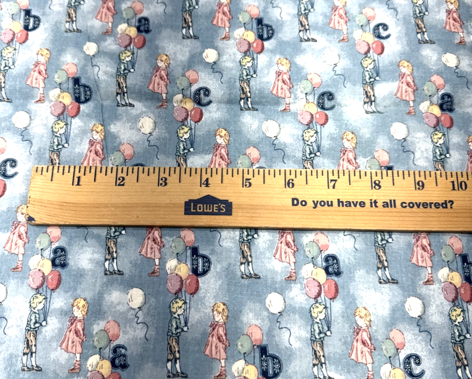 Vintage Children Balloons ABC Mottled Blue Cotton Fabric BT Half Y #22 ...