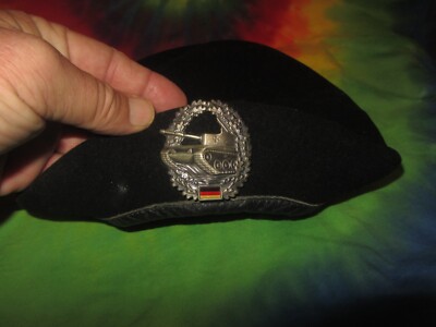 vtg German Tanker Panzer Armored Uniform Beret Cap Hat w/metal badge | eBay