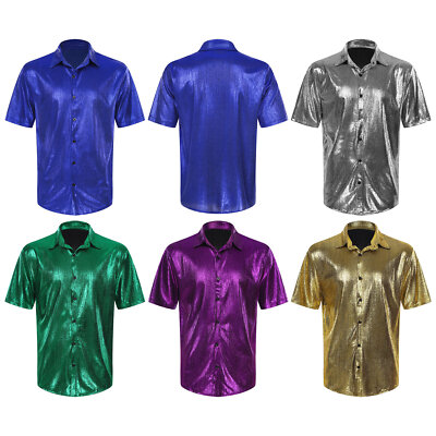 Mens Clubwear Nightclub Tops Shiny Shirts Party Dancewear Button ...