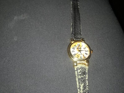 Vintage Gitano Watch Women 24mm Gold Tone Black Leather Band | eBay