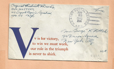 WORLD WAR II MILITARY MAIL APO 206 1945 DEPOT REPAIR SQD ENGLAND ...