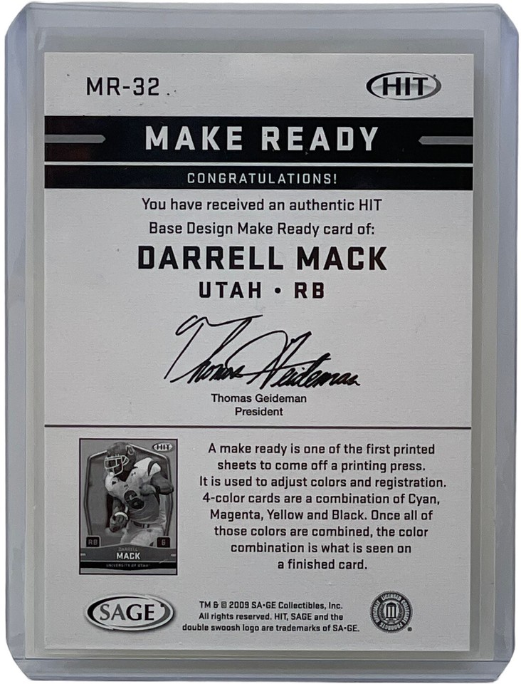 Darrell Mack 2009 SAGE HIT Make Ready Yellow Insert 33/50 Utah Utes ...