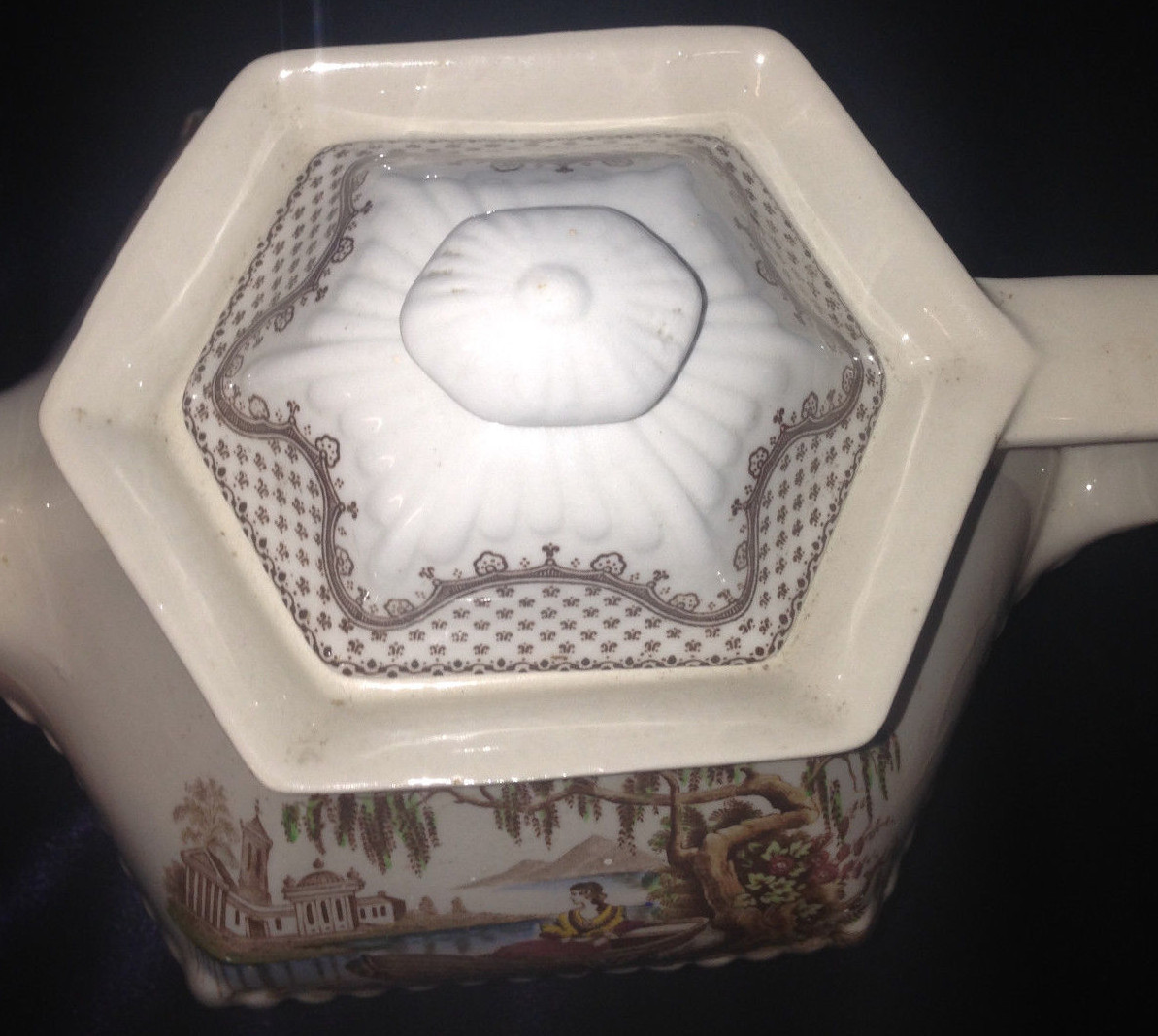 ADAMS ENGLAND ANTOINETTE TEAPOT 42 OZ MULTI COLOR SCENE & BROWN ...