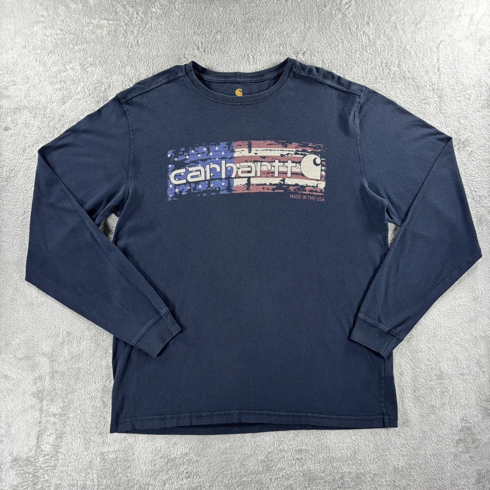 Carhartt Men’s Long Sleeve Graphic T-Shirt USA Flag Logo Blue | eBay