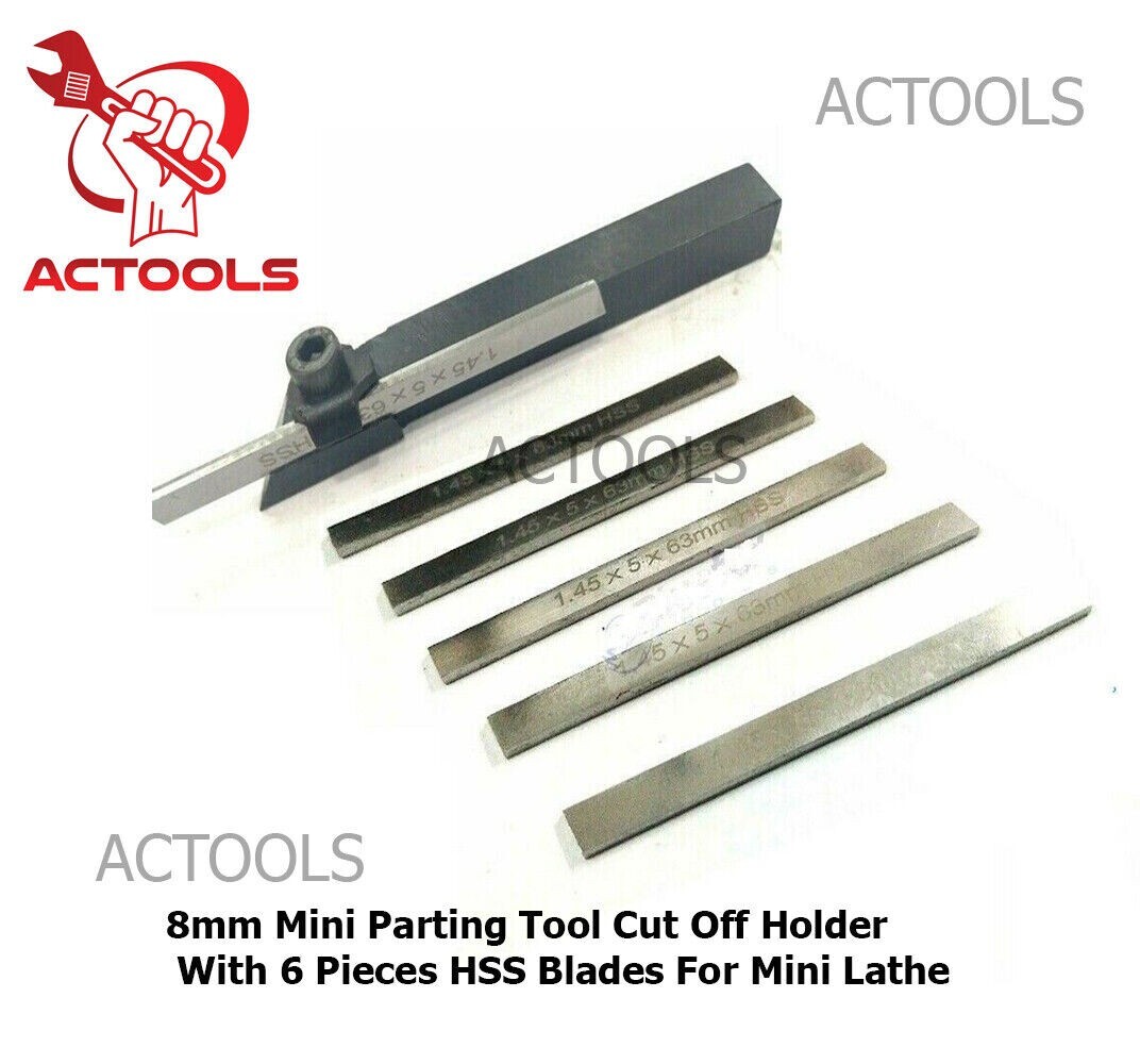 8mm Mini Parting Tool Cut Off Holder With 6 Pcs HSS Blades For Mini ...