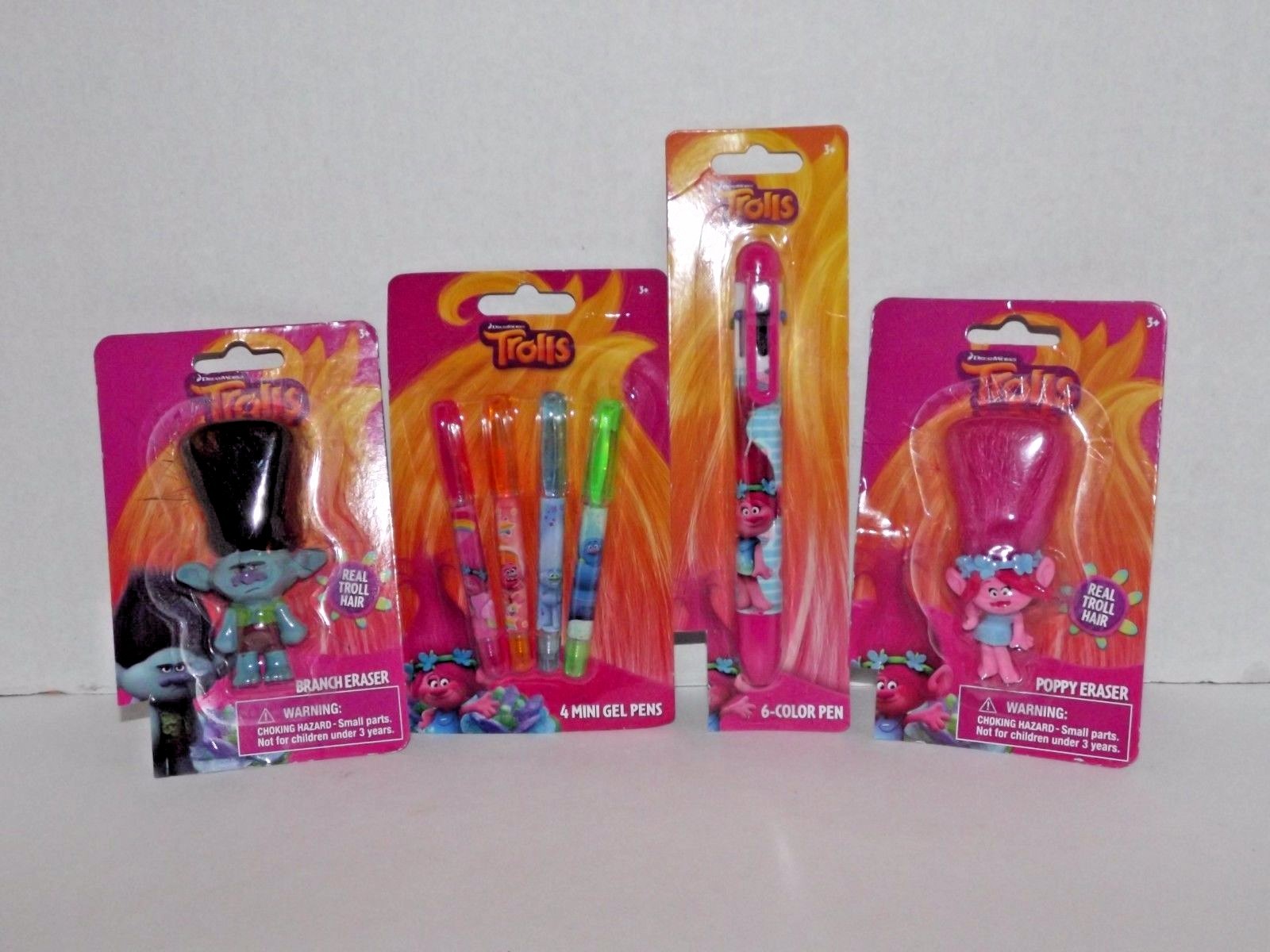 Dreamworks Trolls Movie Lot 2 Erasers 4 Mini Gel Pens 1 6 - Color Pen ...