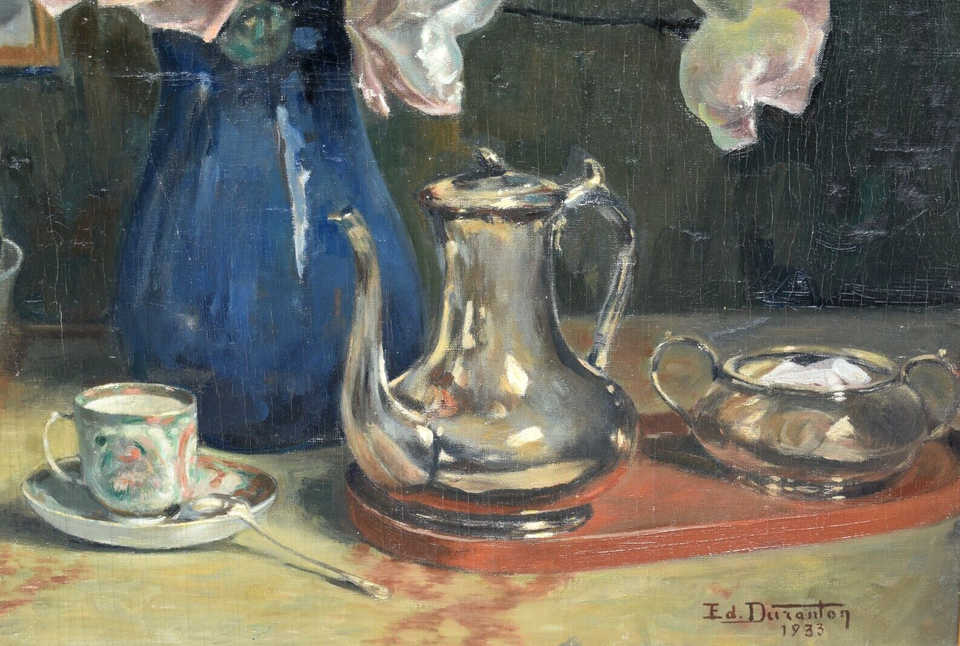 Painting Antique Still Life Flowers Signed Edward Duranton Art Deco ...