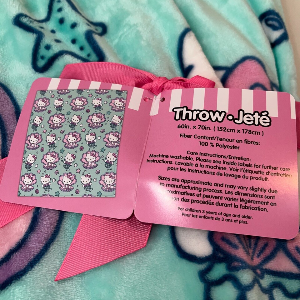 NWT Hello Kitty Mermaid Seashell Starfish Clam HTF Throw Blanket 60"x70 ...